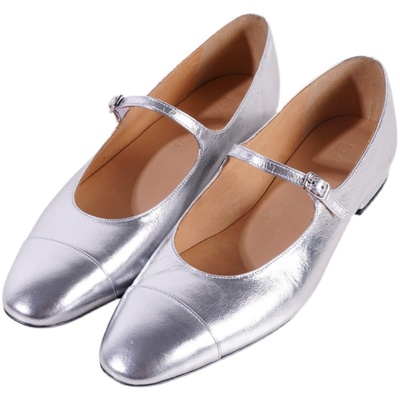 IORE原创银色平底圆头玛丽珍单鞋