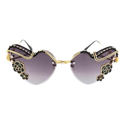 美国代购Glasses 手作简约别致花朵紫红色防紫外线心形太阳眼镜