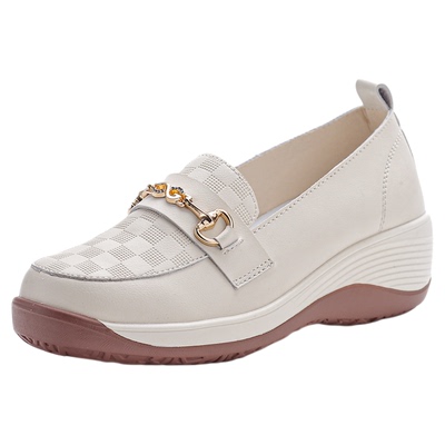 断码特价真皮坡跟软底防滑单鞋女