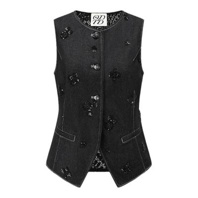 ODTD25新款珠片花朵蕾丝牛仔马甲