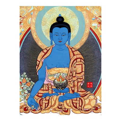 药师佛唐卡客厅佛堂供奉装饰挂画