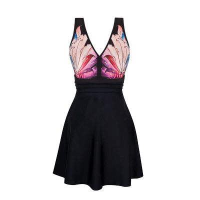 凯迪龙游泳衣女性感时尚连体温泉泳衣钢托聚拢裙式保守遮肚显瘦装