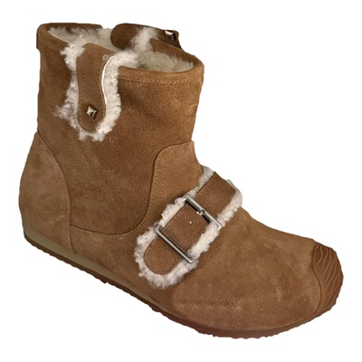 牛皮版~棕色内增高短筒雪地靴