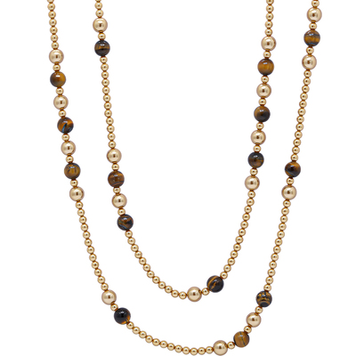 LAMUANA小金珠虎眼石渐变项链串珠长款毛衣链女颈链新款女60770