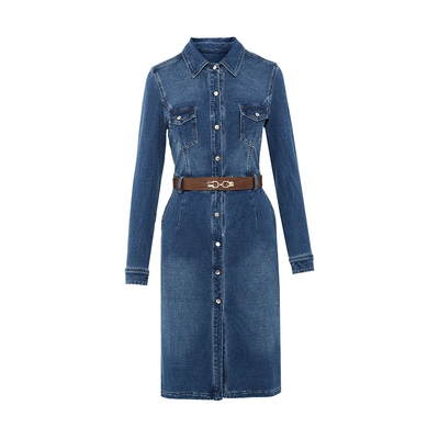 朗姿纯棉蓝色高腰显瘦牛仔裙洋气