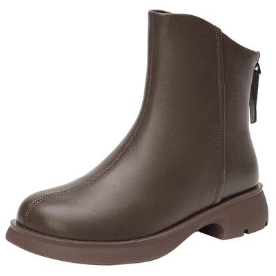 大东时尚简约短筒靴女粗跟圆头