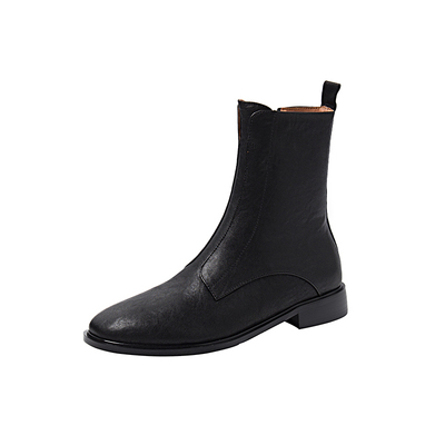 欧美瘦瘦短靴女平底靴马丁靴真皮