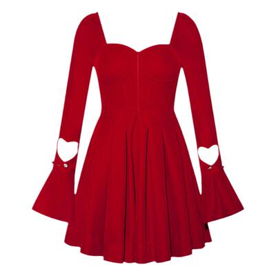 明星同款丝绒露背短款法式连衣裙