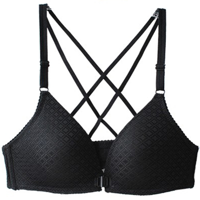交叉肩带前扣性感无钢圈美背文胸