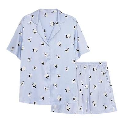 ubras流光家居服缎面透气抗菌短袖睡衣套装男女冰丝情侣款新品