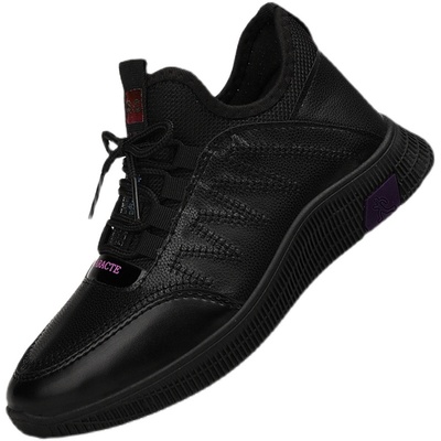 秋冬女鞋皮面防水厨房上班工作鞋久站不累脚软底防滑运动鞋休闲鞋