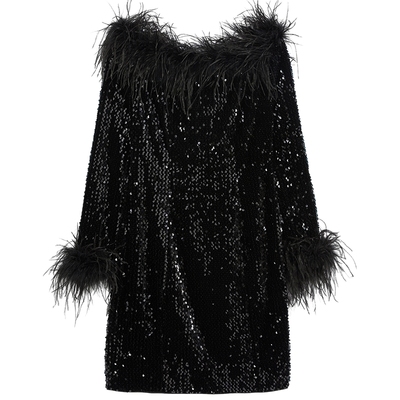 bebe冬季新款亮片毛毛连衣裙