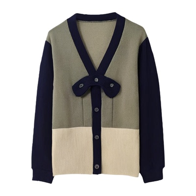 TUMATB拼色羊毛单排扣撞色开衫