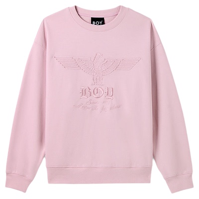 BOYLONDON春季男女同款粉色简约刺绣休闲潮牌圆领长袖卫衣N03804