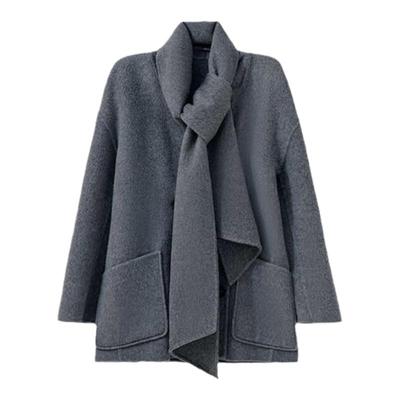 【商场同款】HPLY荷比俪冬季新款女围巾式V领双排扣宽松大衣