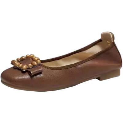 TATA他她棕色护士鞋软底真皮平底鞋女休闲单鞋女2026新款Y8GB2AQ6