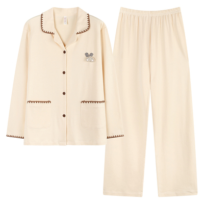 秋鹿双面纯棉睡衣女可外穿开衫2026新款柔软舒适翻领家居服套装SJ