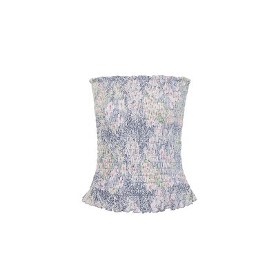 度假风印花打缆弹力抹胸上衣