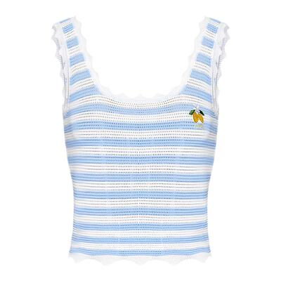 镂空肌理刺绣波浪条纹针织背心