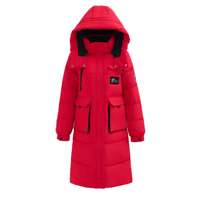 雅鹿女过膝中长白鸭绒显瘦羽绒服
