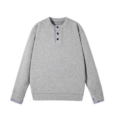 圆领加绒毛衣男秋冬加厚半开领