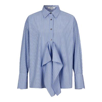 MOUSSY 2025春季新品设计感通勤翻边条纹长袖衬衫女028ISA30-2151