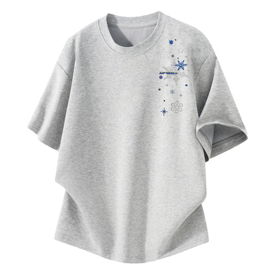 雪花刺绣T恤2026纯棉短袖男女同款情侣上衣美式复古夏季新款宽松t