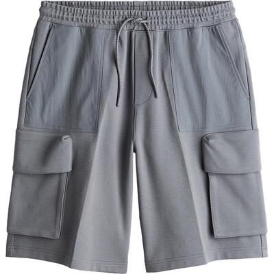 HM男装休闲裤春季宽松梭织休闲简约抽绳工装短裤1214782