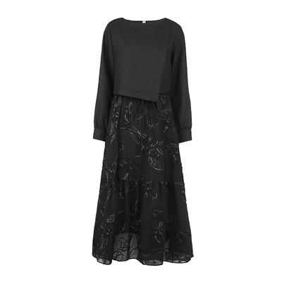 sdeer圆领收腰绣花连衣裙套装