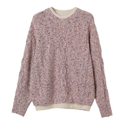 西町村屋拼接撞色宽松长袖毛衣女