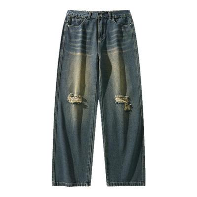 FOG GOETHE美式复古破洞牛仔裤男春秋季高街水洗直筒裤阔腿长裤子