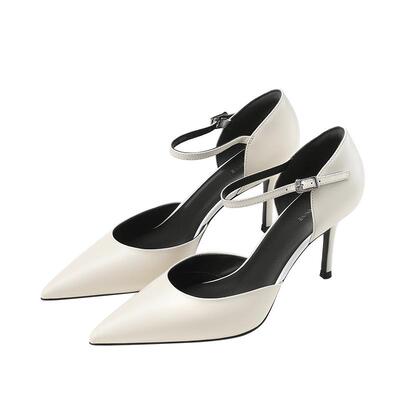 7or9黑标白色高跟鞋细跟宴会单鞋