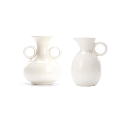 复古双耳白陶瓷插鲜花花瓶摆件