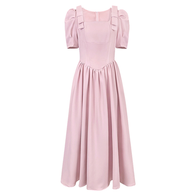 夏日多巴胺蝴蝶结泡泡袖连衣裙