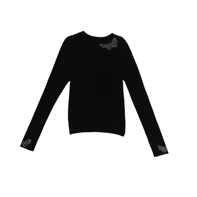 琪琪微微胖大码女装黑色蝴蝶刺绣高领毛衣女高级修身保暖上衣时尚