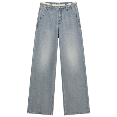 OCHIRLY欧时力撞色直筒牛仔长裤