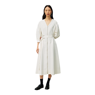 JASON WU 秋季新款V领拉链休闲通勤简约裙子长裙连衣裙