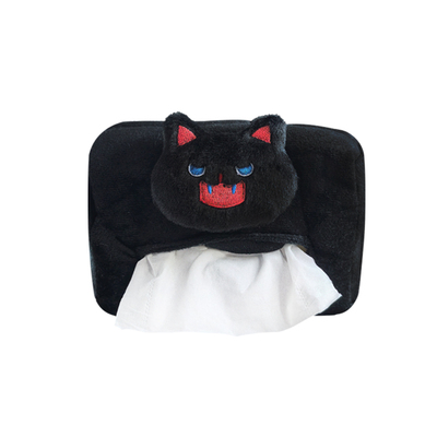 emo原创路怒症小黑猫车载纸抽盒可爱少女毛绒抽纸盒车内装饰通用