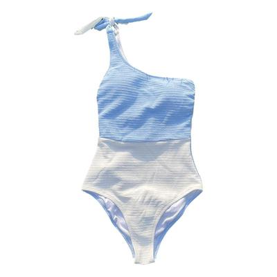 外贸撞色度假连体泳衣女温泉泳装