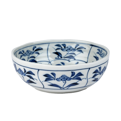 日本进口美浓烧复古青花小钵碗染锦立花浅口碗沙拉碗家用小汤碗