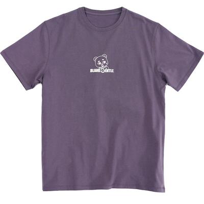 BlankGentle经典小熊LOGO印花圆领短袖纯棉T恤宽松大码男生紫色