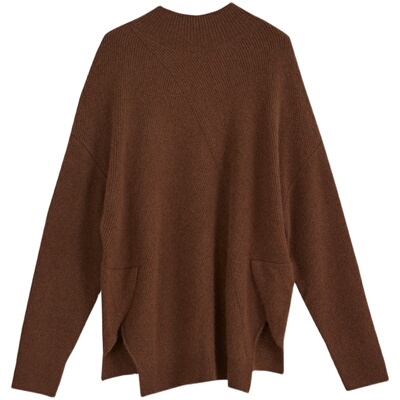 墨蒂珂套头落肩袖流苏拼接针织衫