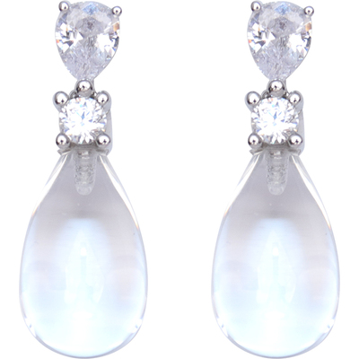 方糖家双A白水晶水滴纯银耳环
