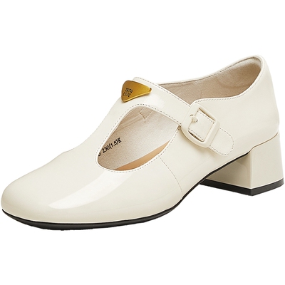 TATA他她玛丽珍鞋女鞋子复古真皮粗跟圆头小皮鞋牛皮单鞋7HF20AA5