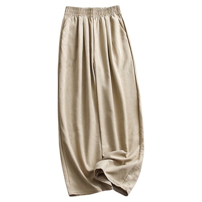 捏褶柔软薄款透气松紧腰女休闲裤