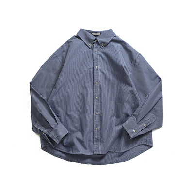 wtmp日系复古纽扣小细格长袖衬衫