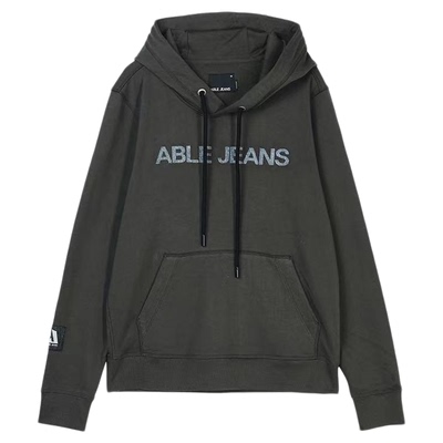 ABLEJEANS潮款男士水洗字母卫衣厚实连帽毛圈休闲卫衣套头衫新款