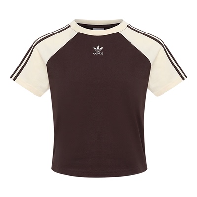 Adidas/阿迪达斯官方正品三叶草女士复古拼接短款日常T恤KU4767