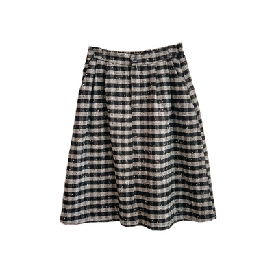 复古秋冬格纹半身裙百搭呢子中裙