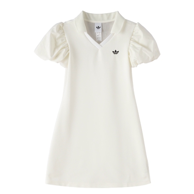 adidas阿迪达斯三叶草长裙2026春女泡泡袖修身翻领连衣裙 KE3437